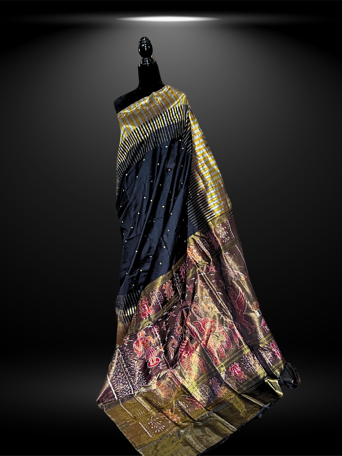 designer Sambalpuri half tissue silk saree in black with sona rupa ...
